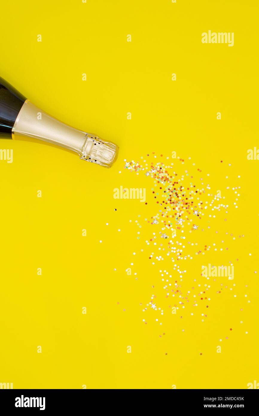 Champagne with party concept, Champagne bottle with confetti colorful ...