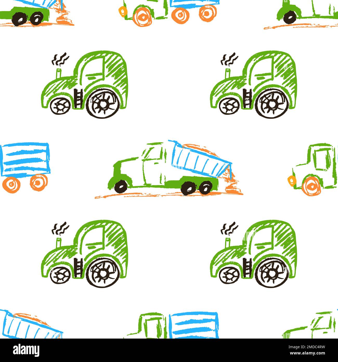 Cars seamless pattern. Truck, dump truck. Children's drawings with wax ...