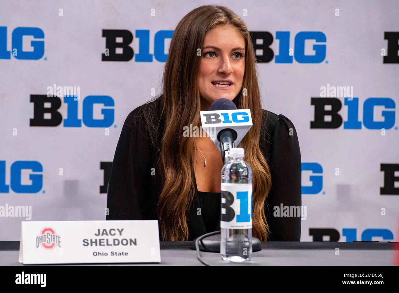 Ohio State's Jacy Sheldon addresses the media during the first day of ...
