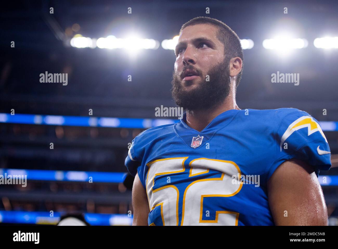 Los Angeles Chargers linebacker Kyler Fackrell (52) walks back to the ...