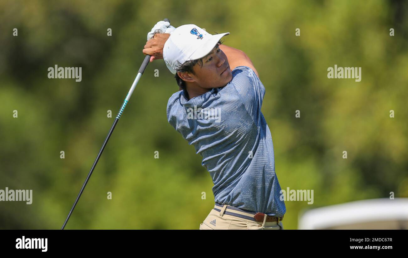 Rice University golfer Forrest Park drives the ball from the first tee ...