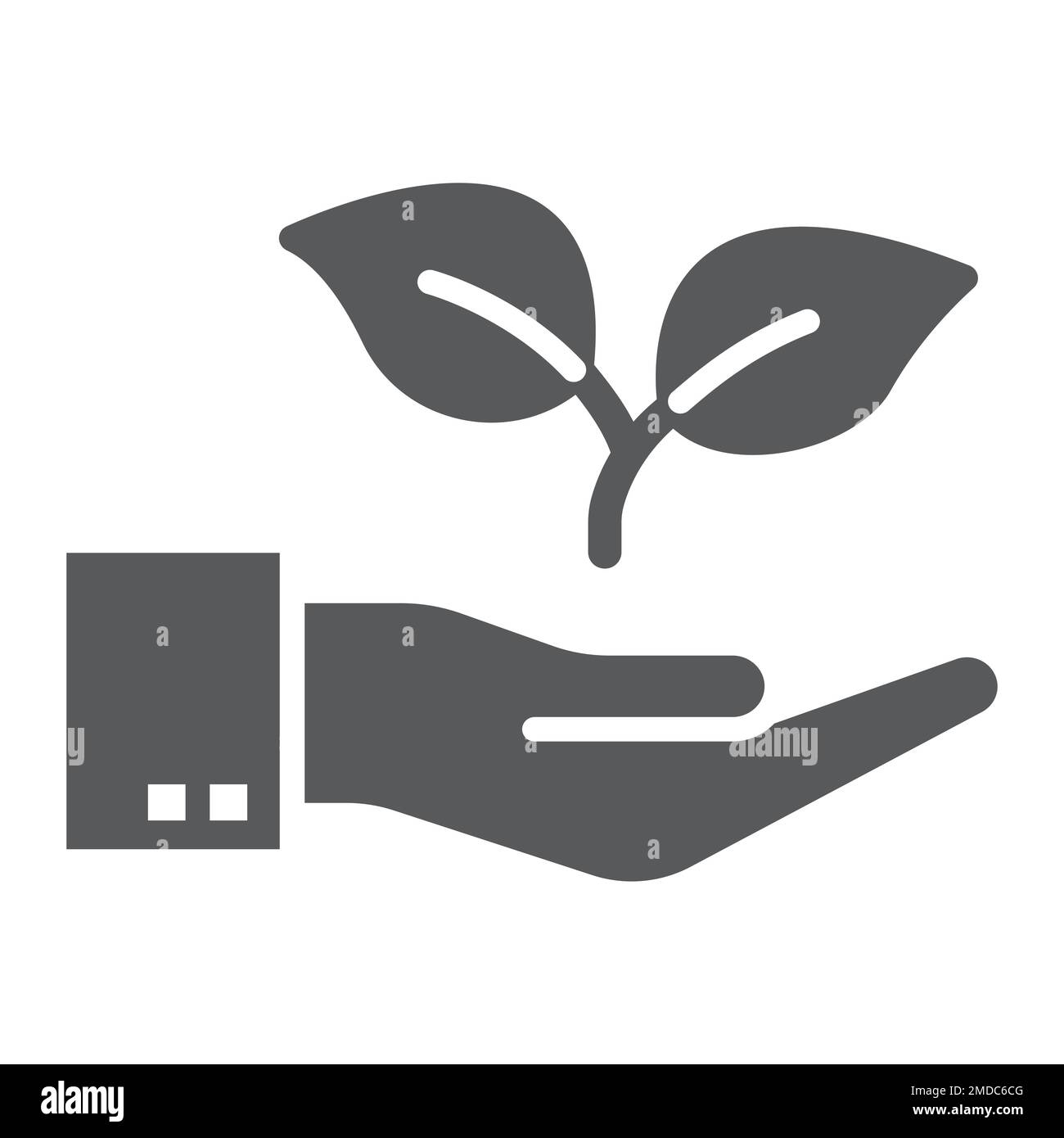 Hand with plant glyph icon, ecology and energy, eco friendly sign ...