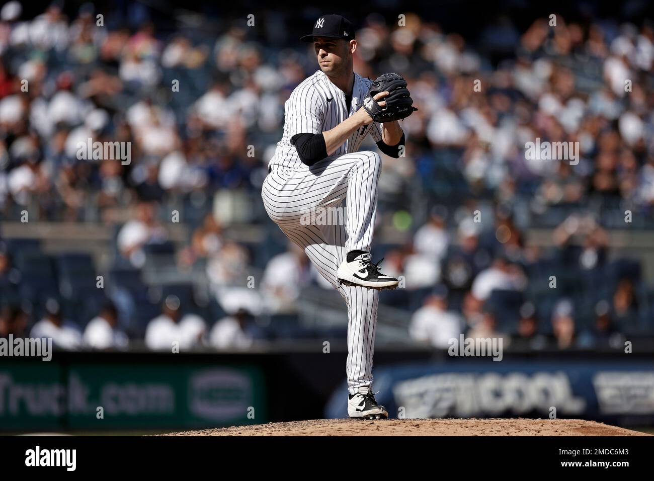 New York Yankees pitcher Lucas Luetge pitches during the fourth inning ...
