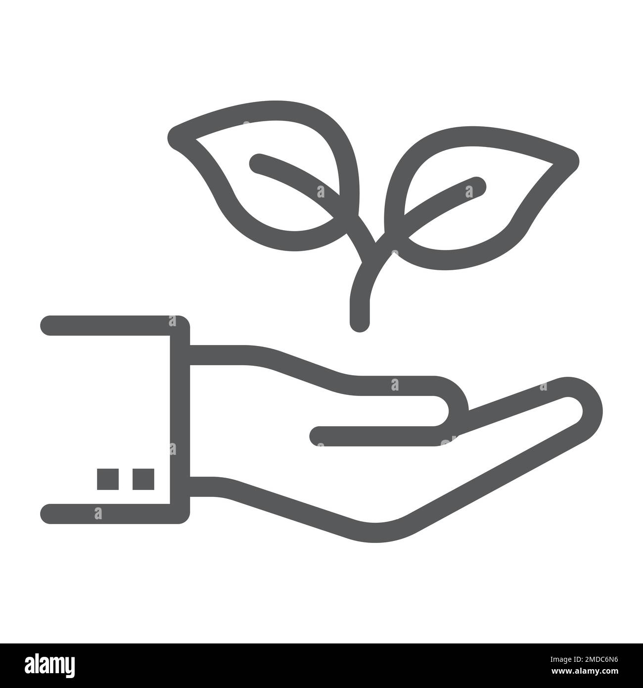 Hand with plant line icon, ecology and energy, eco friendly sign ...