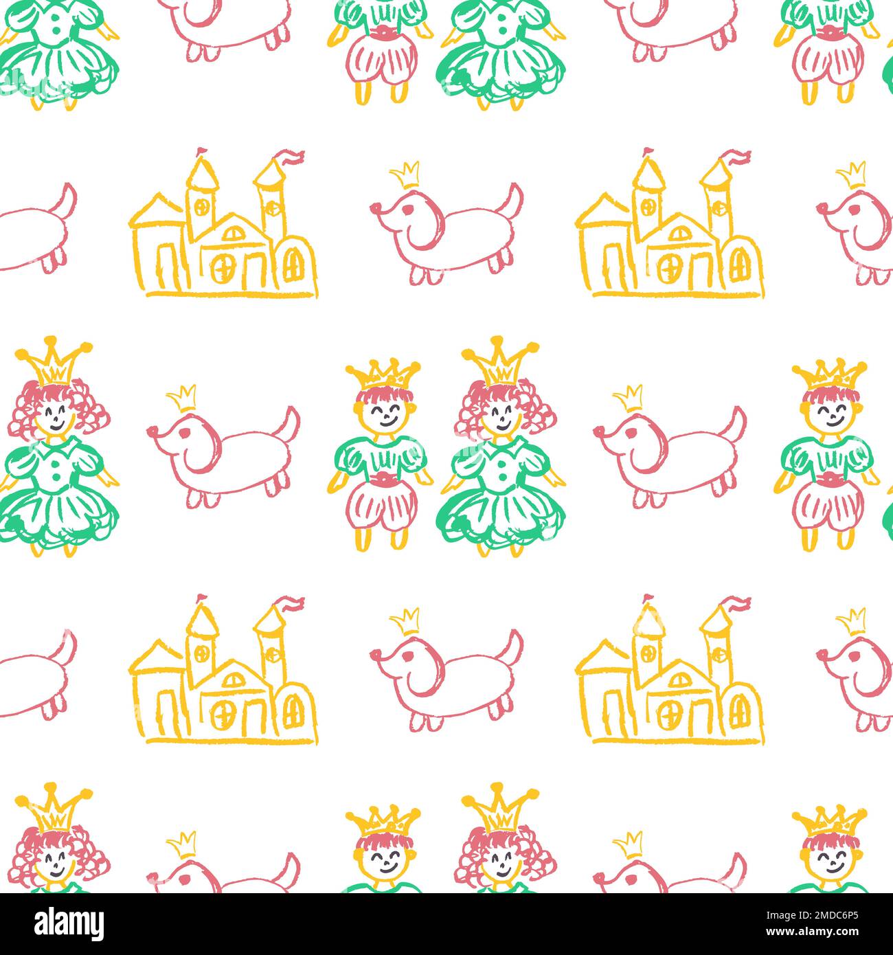 Fairytale seamless pattern. Castle, princess. Children's drawings with ...