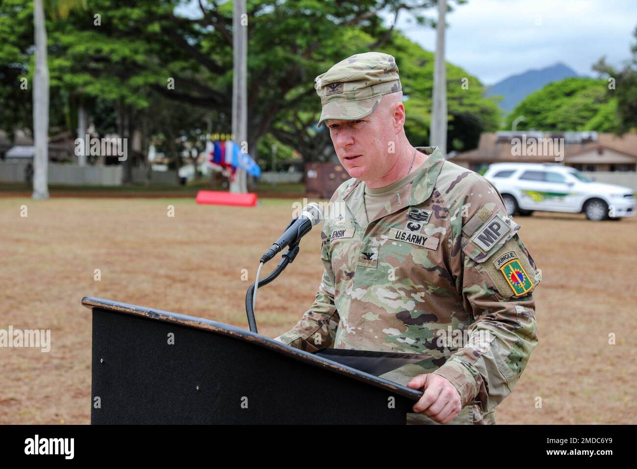 Col. Michael C. Jensik addresses the 8th Military Police Brigade ...
