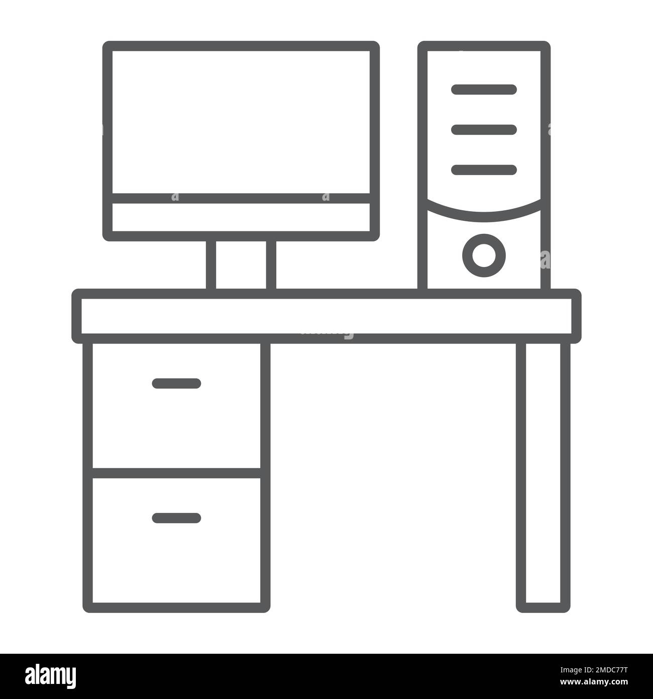 Office table thin line icon, office and work, desk sign, vector ...