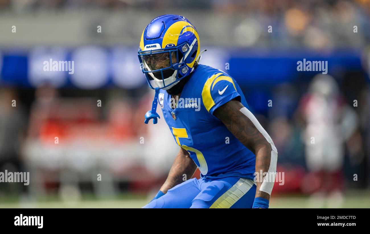 Los Angeles Rams cornerback Jalen Ramsey (5) guards during an NFL ...