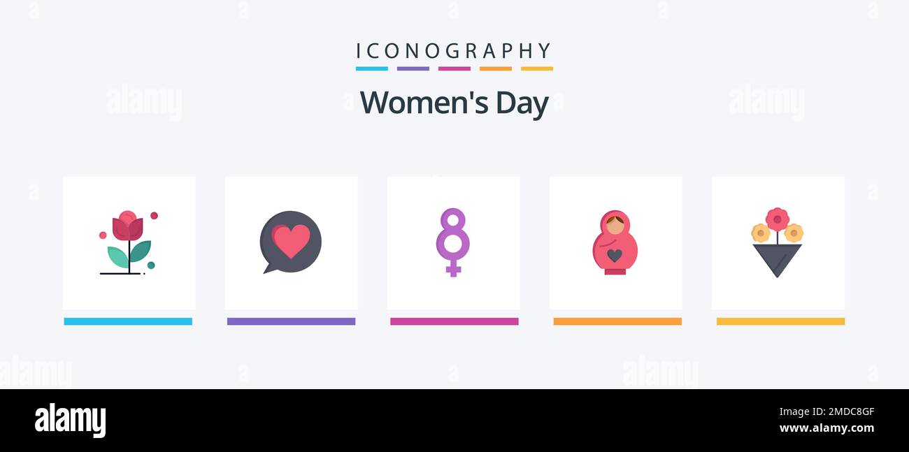 Womens Day Flat 5 Icon Pack Including Day Women Heart Female Eight