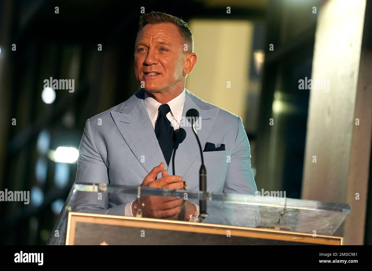 Daniel Craig speaks during a ceremony honoring him with a star on the ...