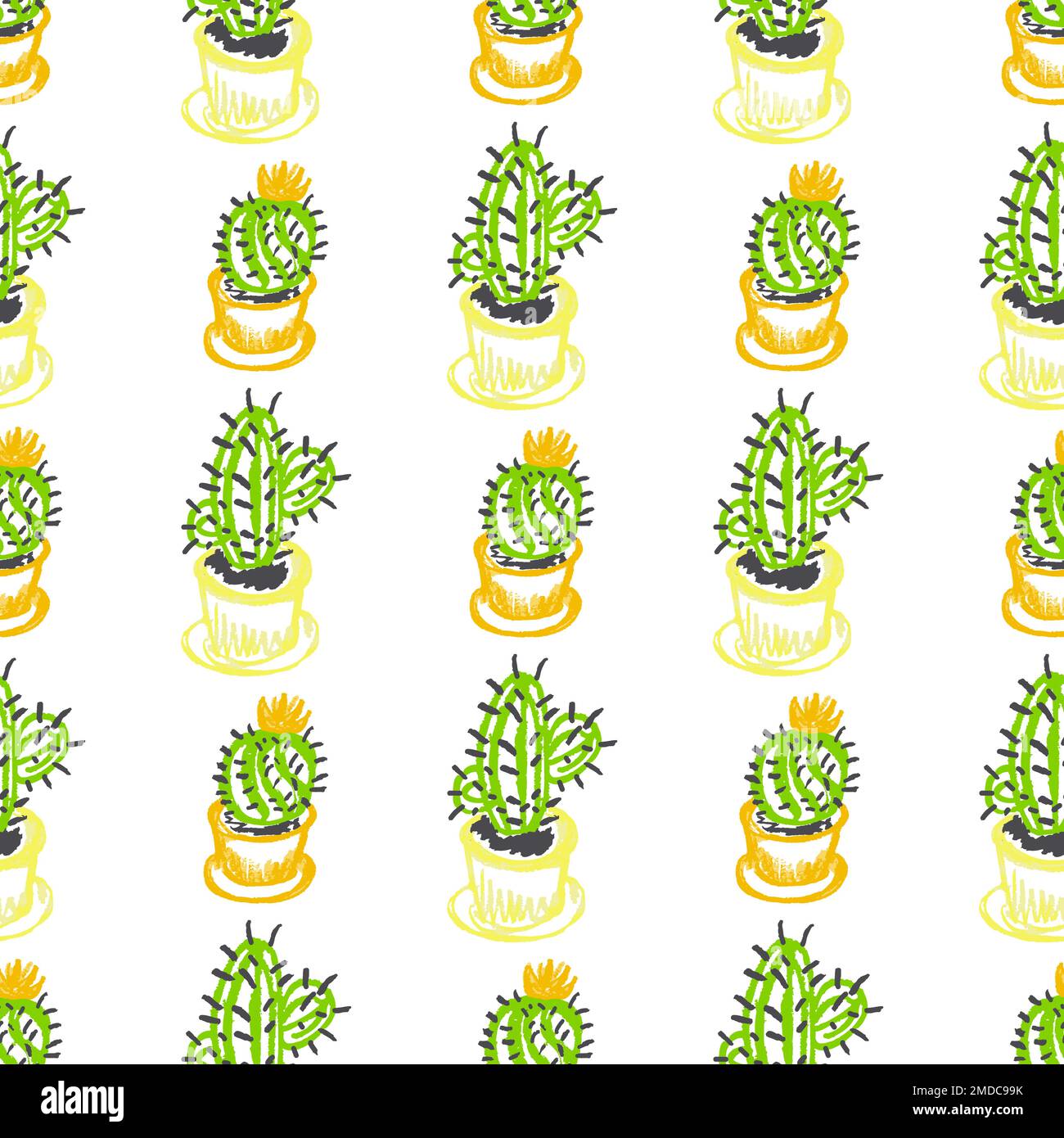 Cactus seamless pattern. Cute cacti in pots. Children's drawings with ...