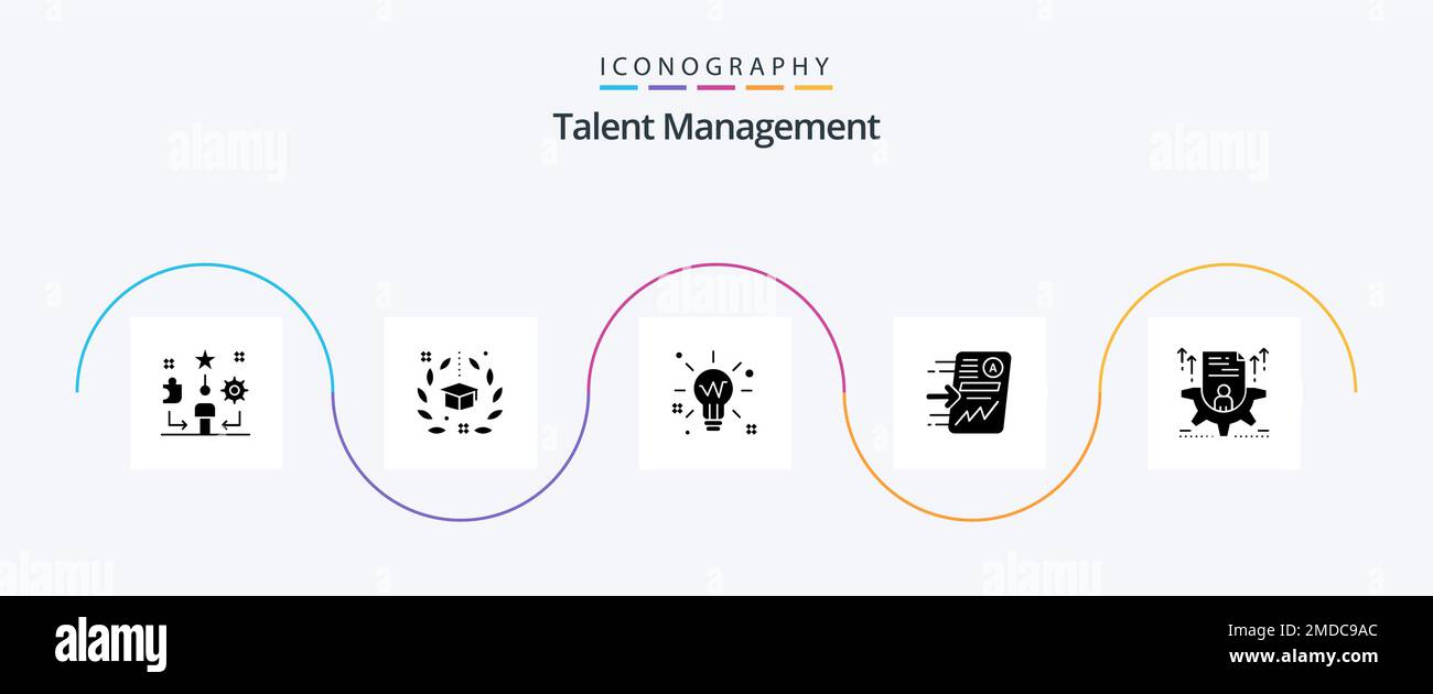 Talent Management Glyph 5 Icon Pack Including report. file. graduation ...