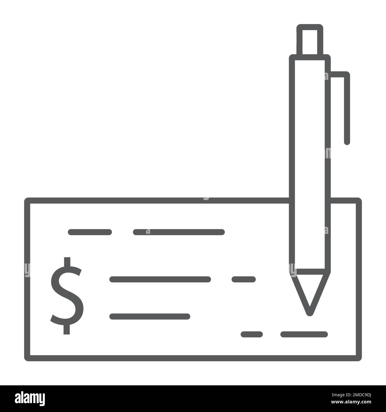 Bank check thin line icon, finance and banking, cheque sign, vector ...