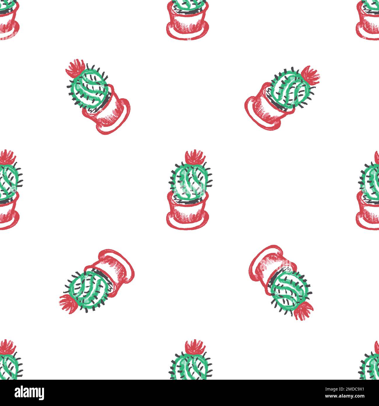 Cactus seamless pattern. Flowering cacti. Children's drawings with wax ...