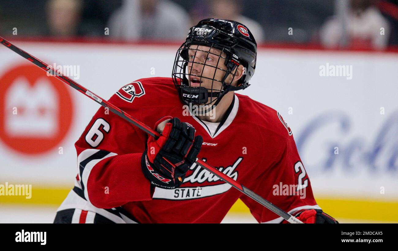 St. Cloud State forward Easton Brodzinski skates against St. Thomas in ...