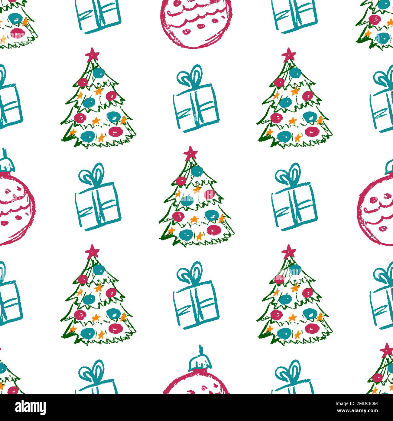 Christmas seamless pattern. Children's drawings with wax crayons ...
