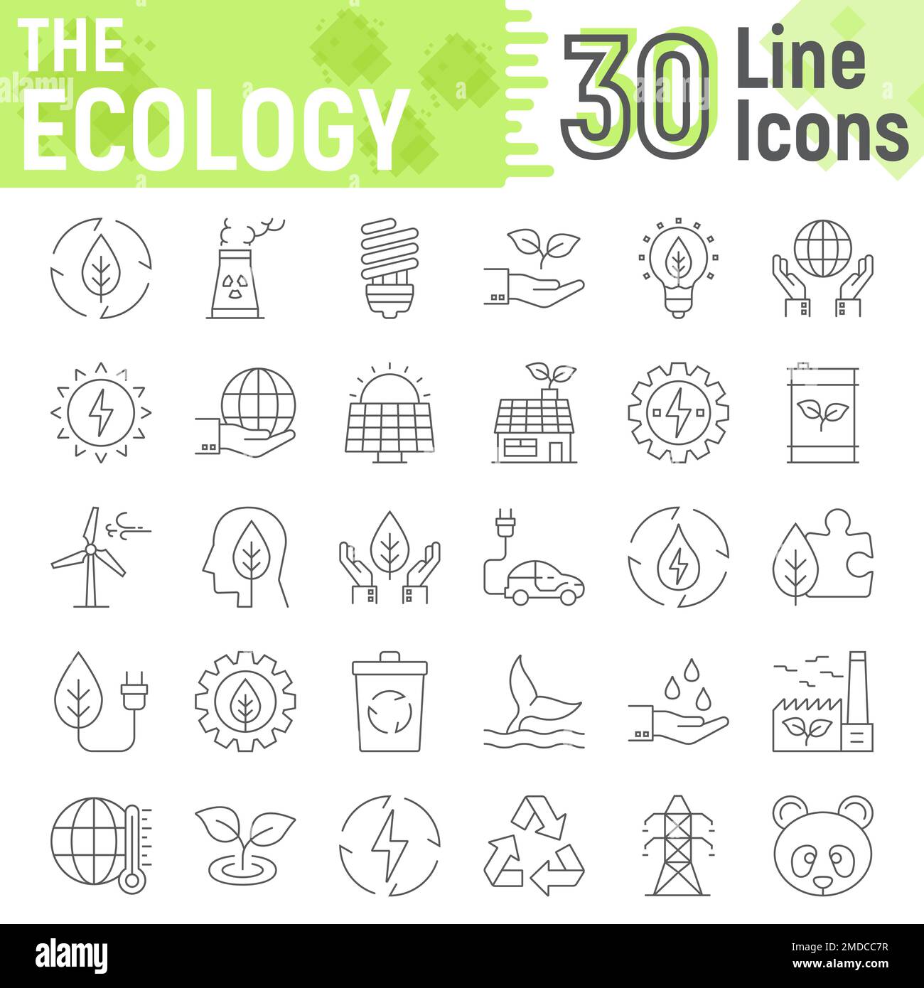 Ecology thin line icon set, green energy symbols collection, vector ...