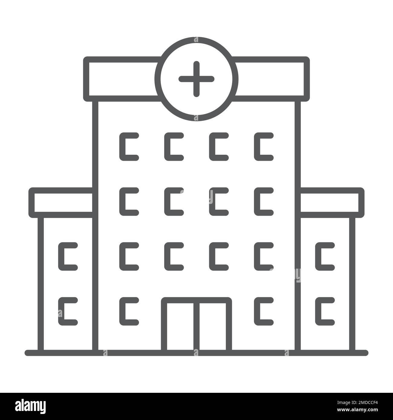 Hospital thin line icon, architecture and building, medical center sign ...