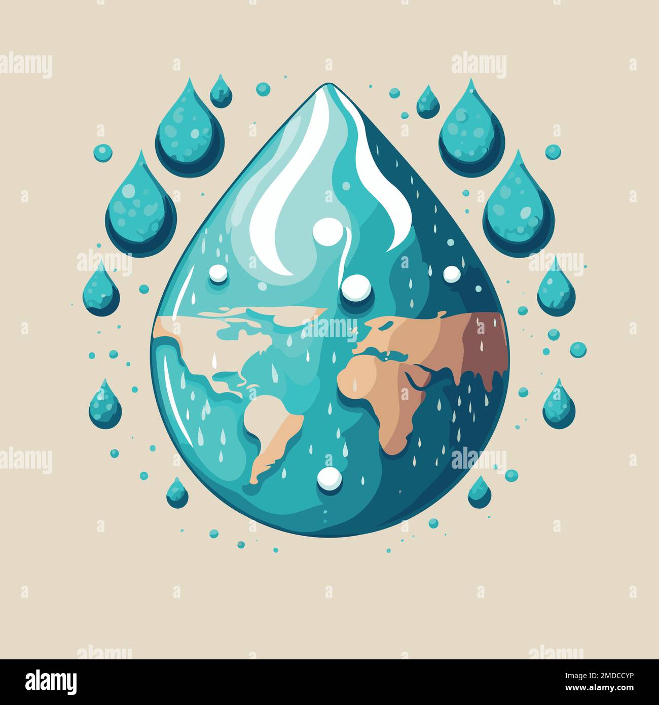 illustration of planet in the shape of a drop of water made to ...