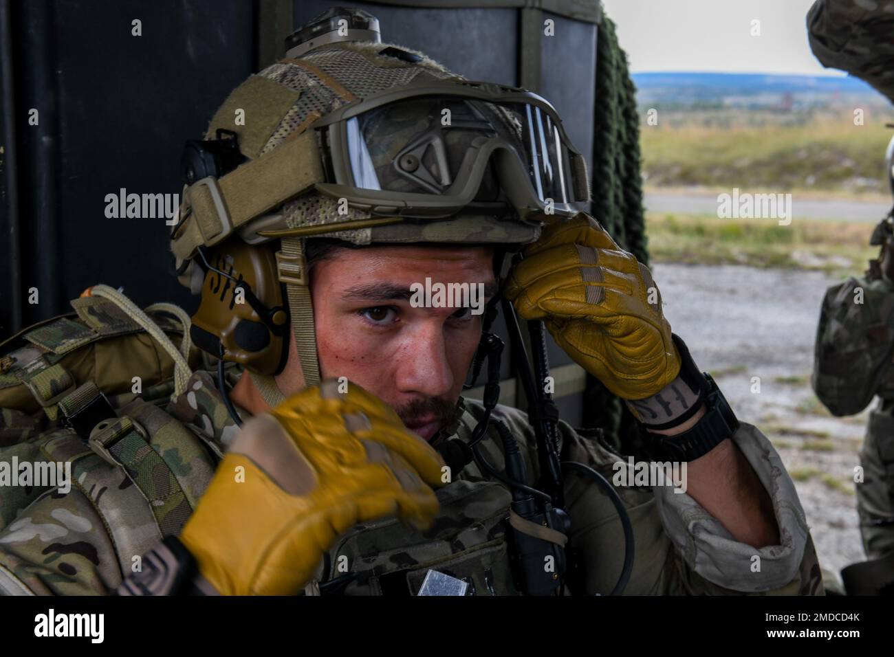 A U.S. Air Force pararescueman assigned to the 57th Rescue Squadron ...