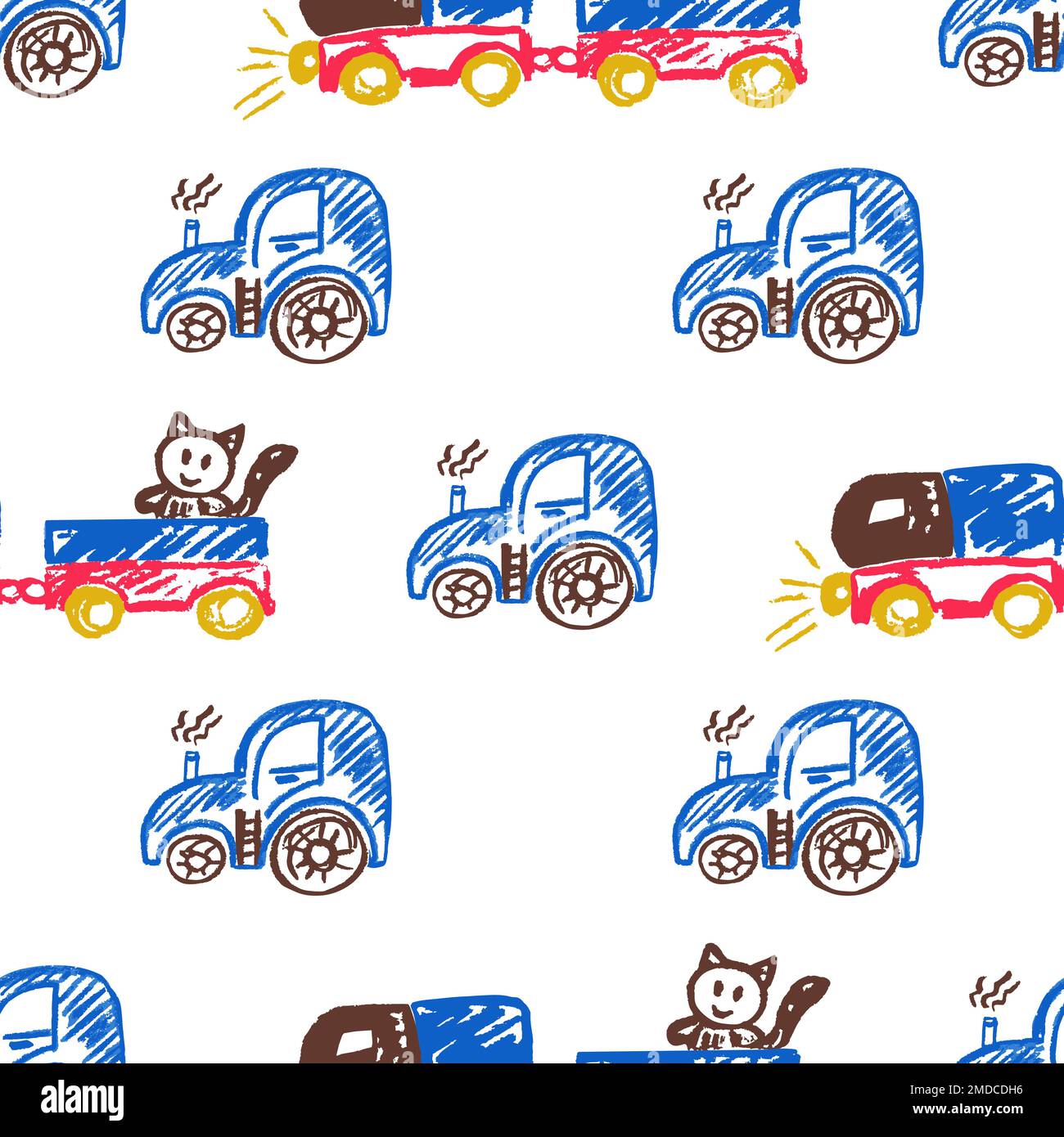 Boys seamless pattern. Car, tractor, truck. Children's drawings with ...