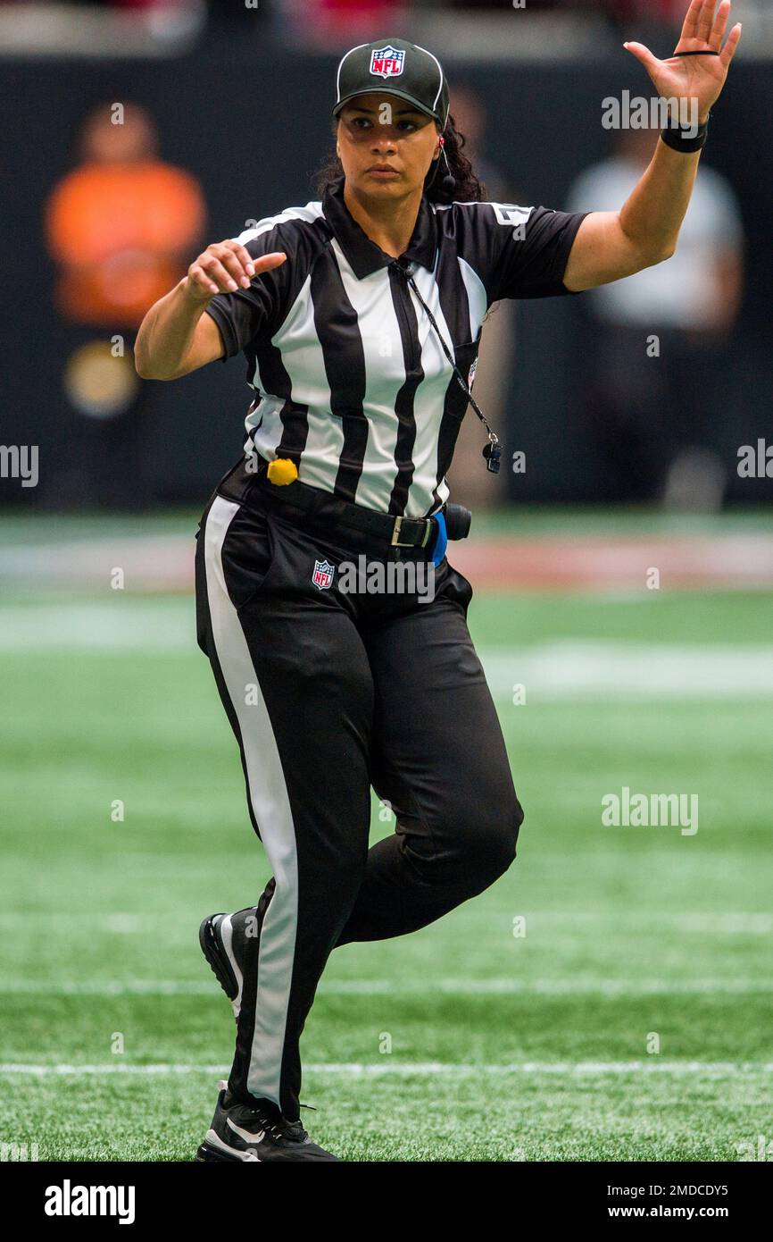 Line Judge Maia Chaka (100) works during the first half of an NFL ...