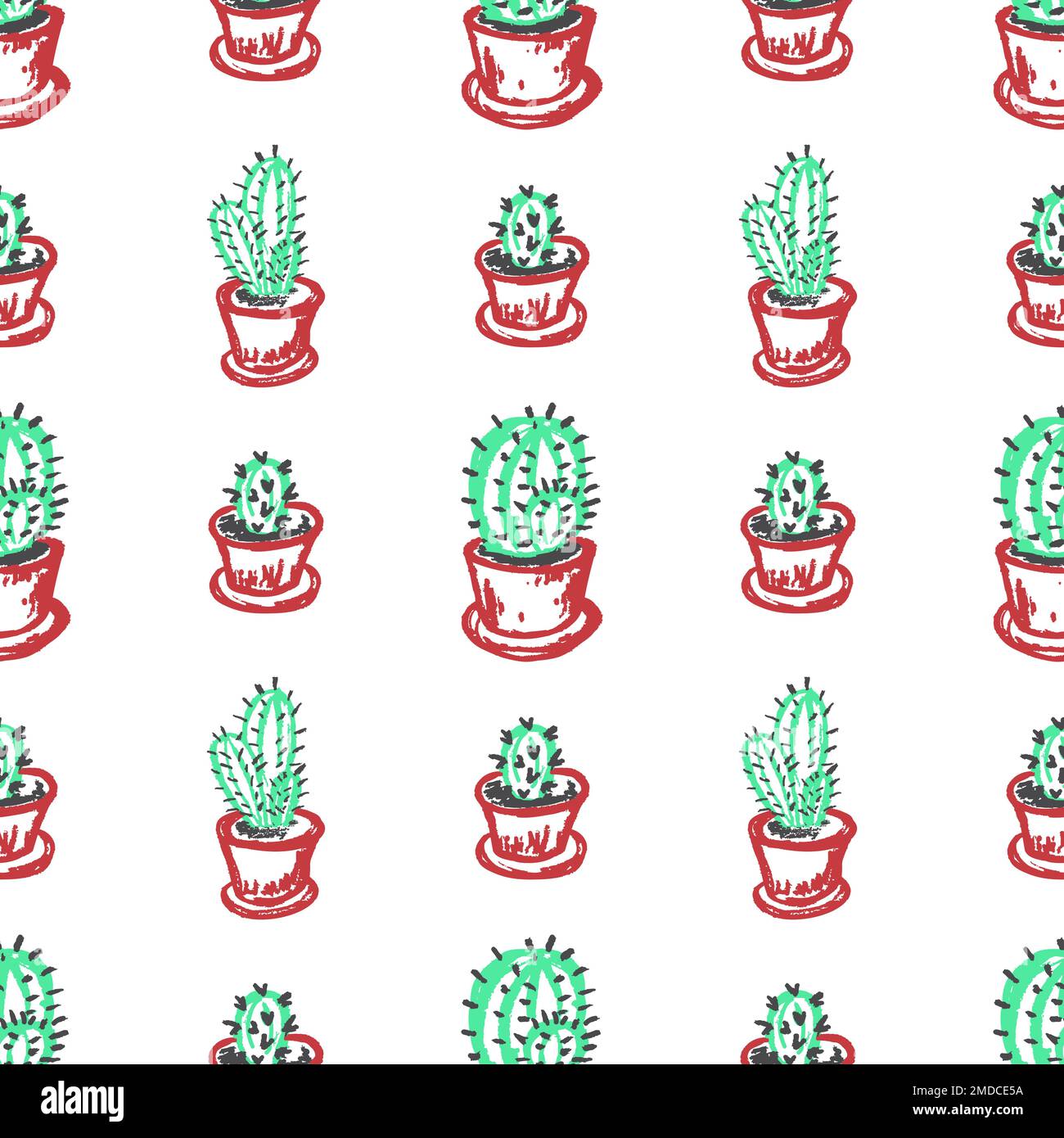 Cactus seamless pattern. Children's drawings with wax crayons. Home ...