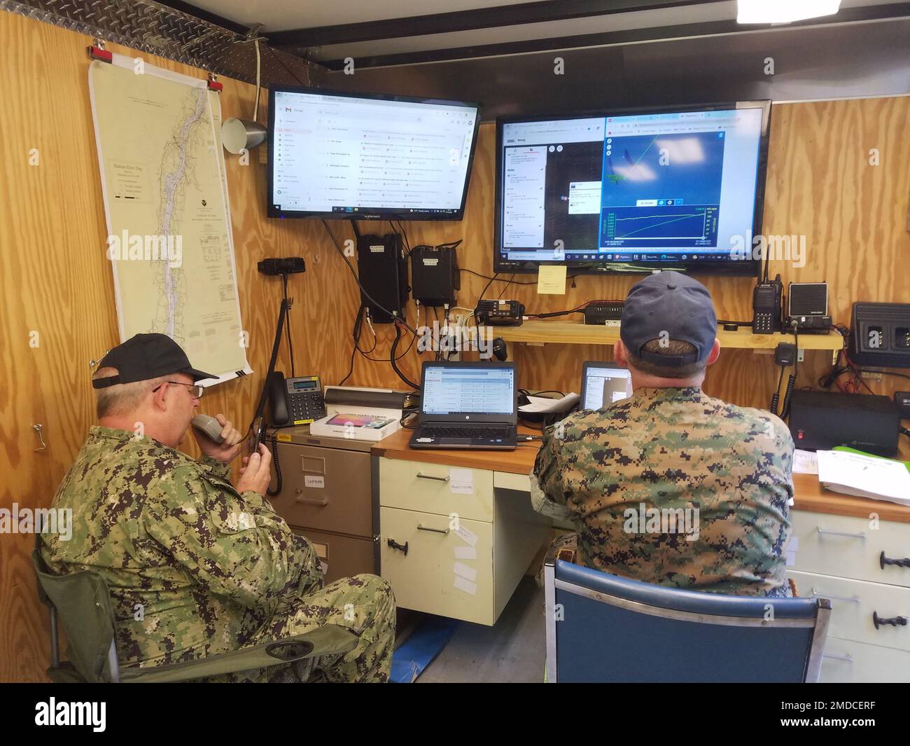 New York Naval Militia members man a trailored command post at Camp ...