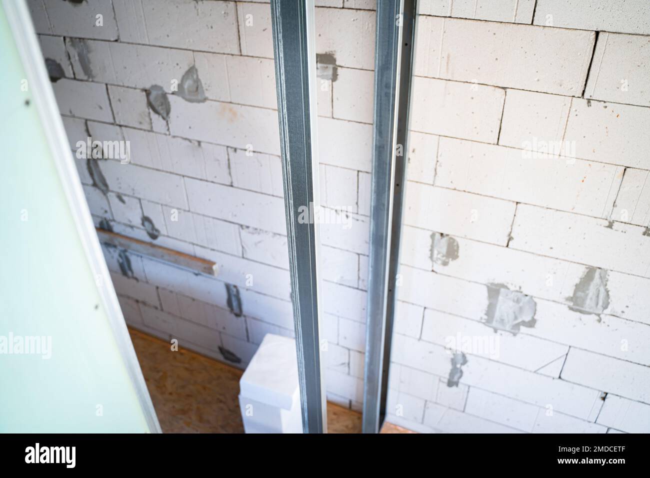 Built frame under the interior partition of a metal profile. Frame wall ...