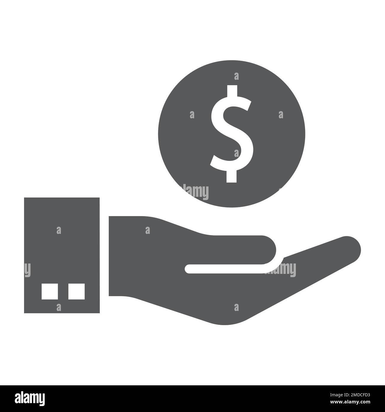 Hand holding coin glyph icon, finance and banking, hand sign, vector ...