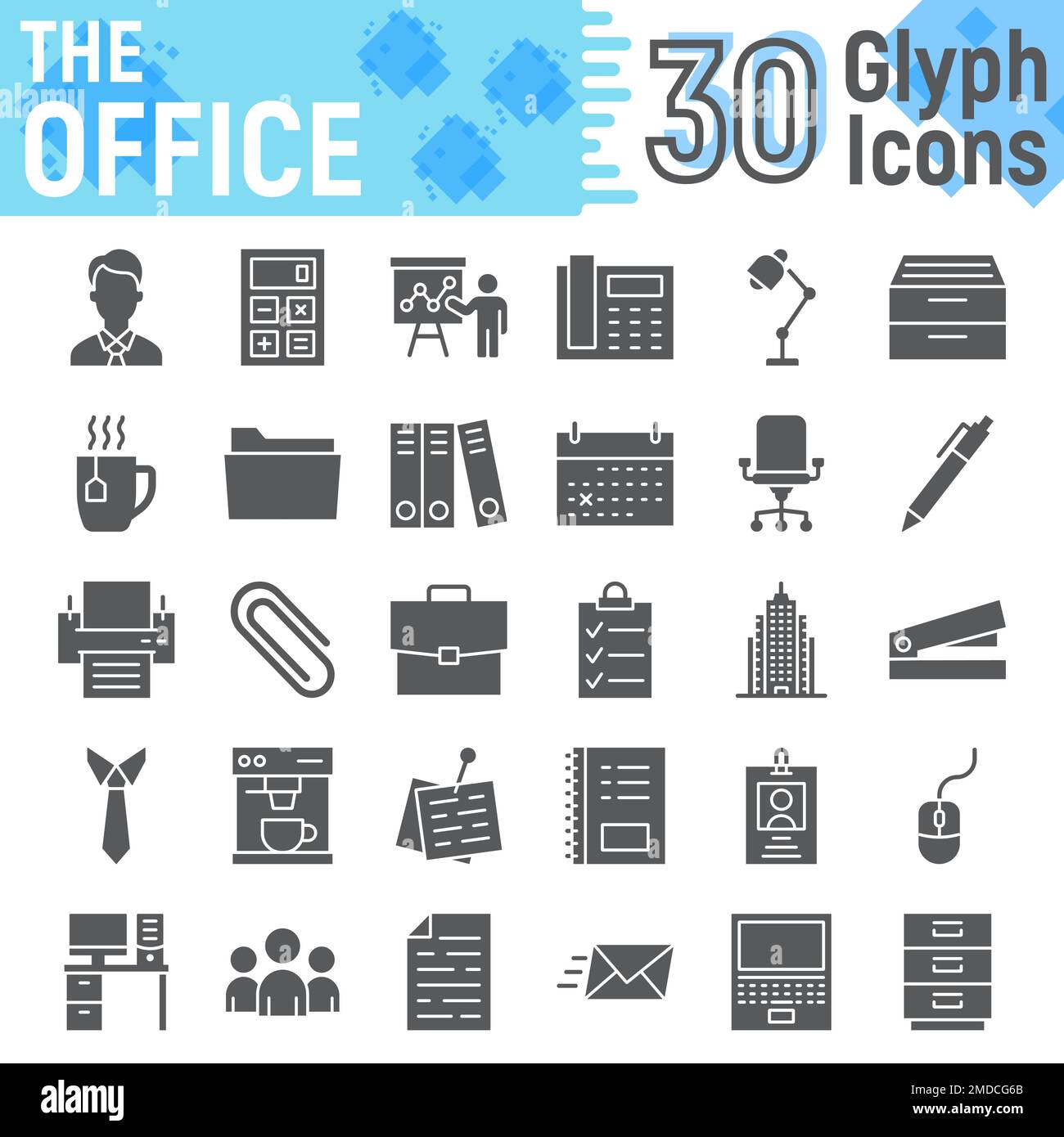 Office glyph icon set, business symbols collection, vector sketches ...