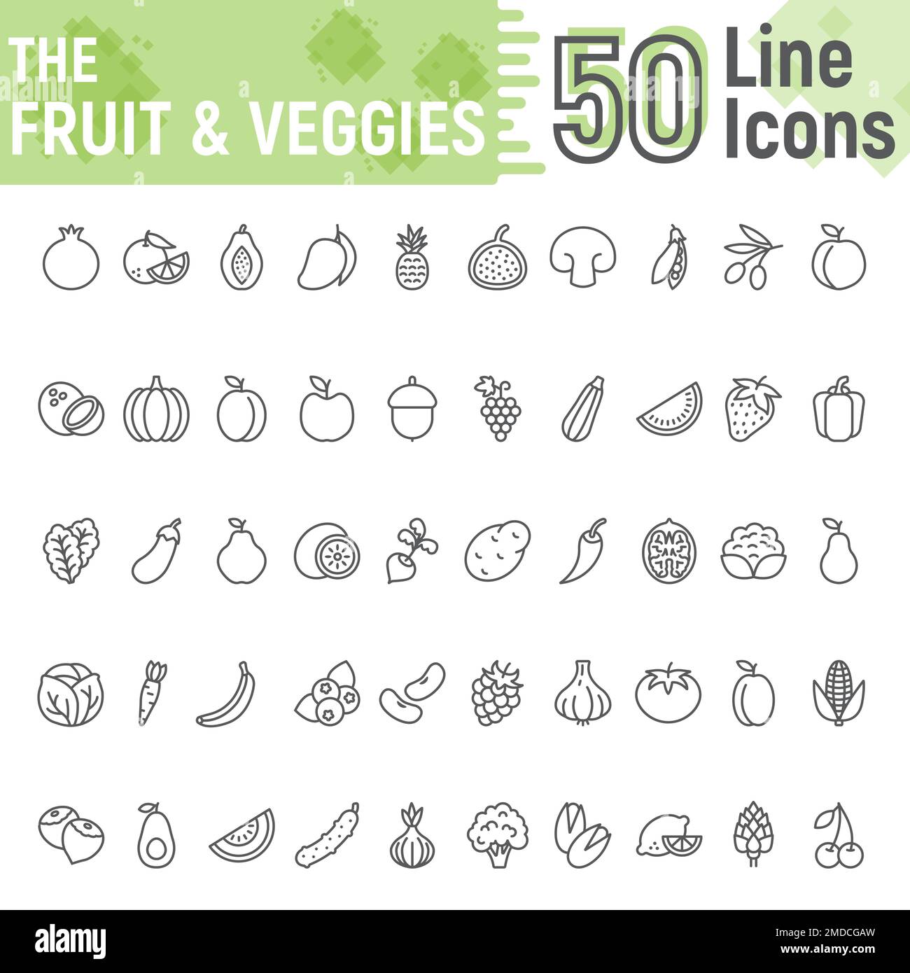 Fruit and Vegetables line icon set, vegetarian symbols collection ...