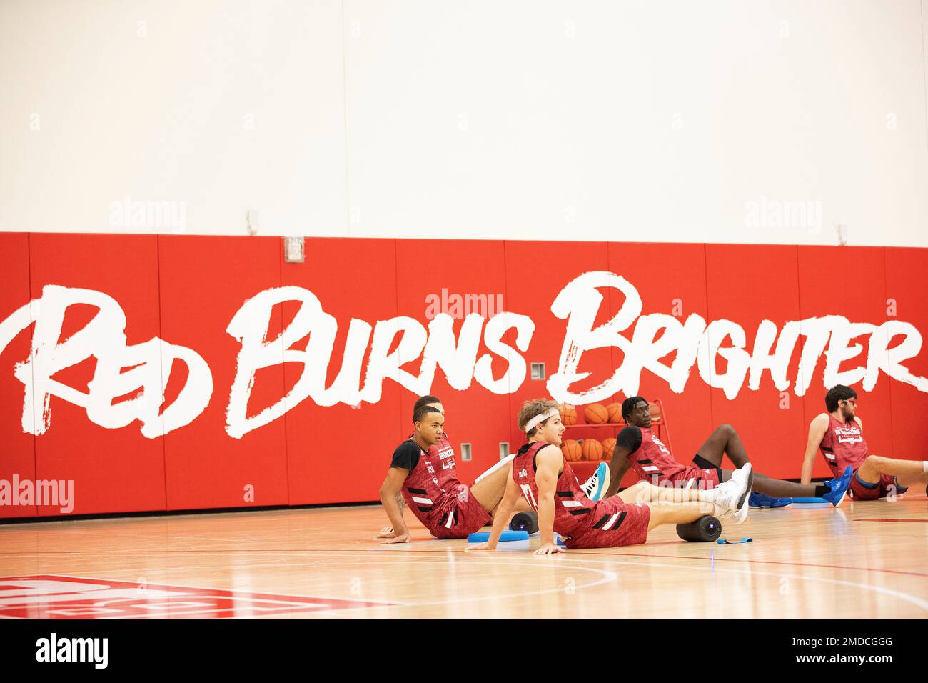 Nebraska men's basketball team members stretch during Pro Day Workout ...
