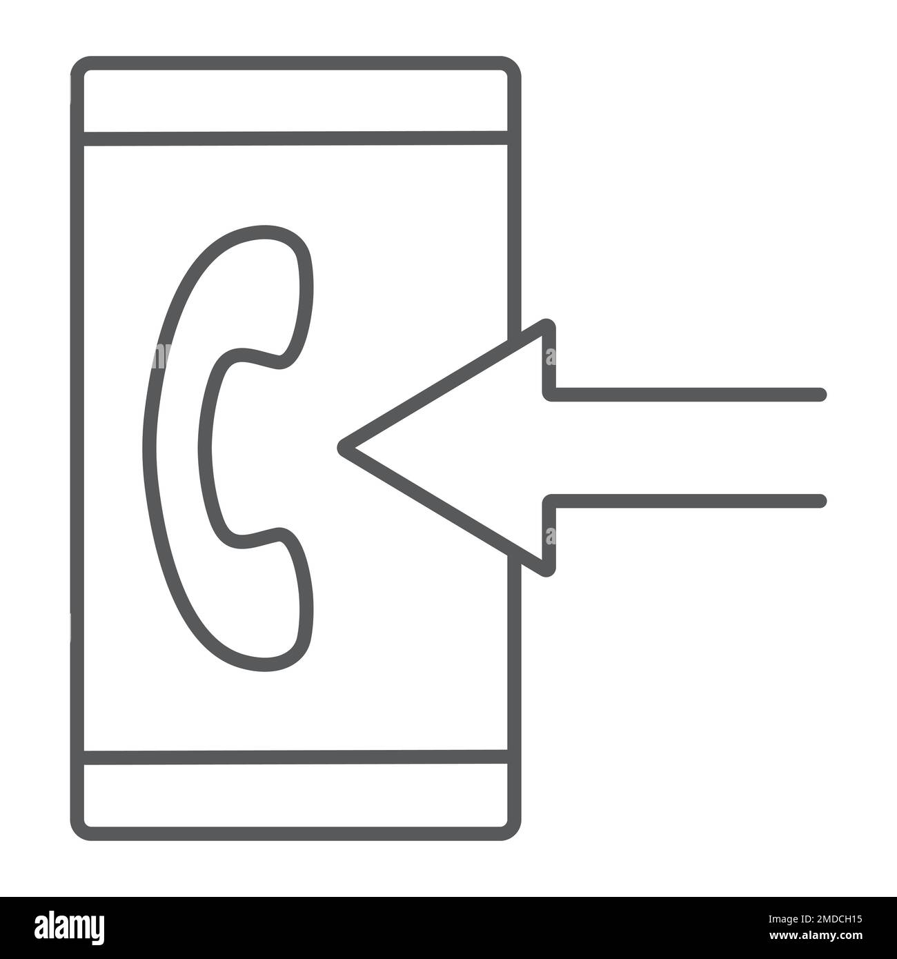 Incoming call thin line icon, smartphone and ring, button sign, vector ...