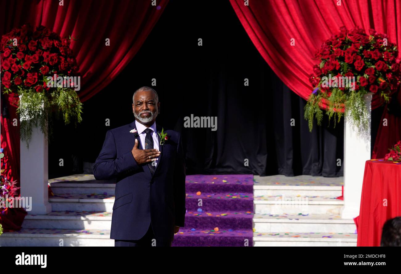 LeVar Burton stands onstage after being announced as the Grand Marshal ...