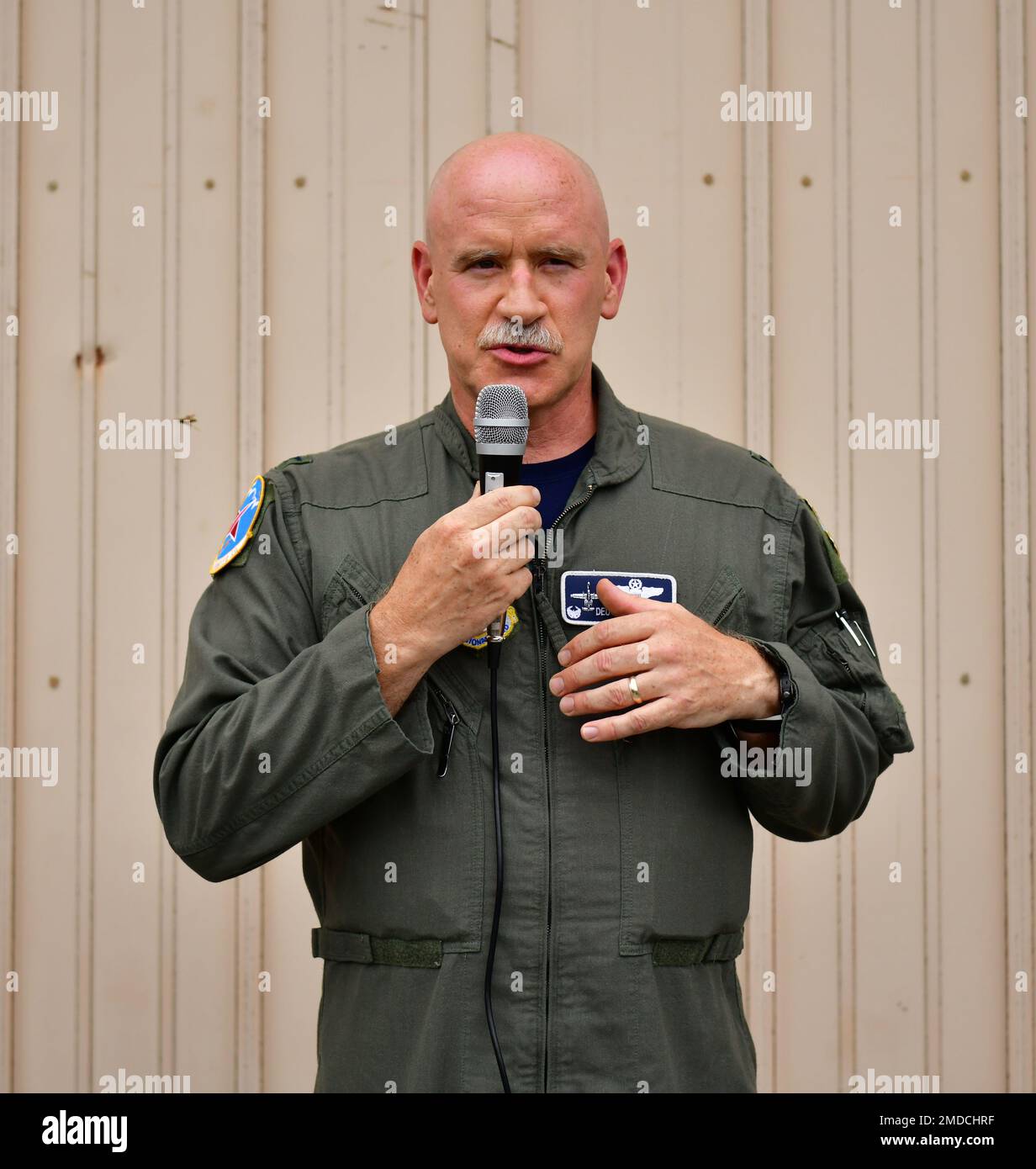 U.S. Air Force Col. Joshua C. Waggoner, 122nd Fighter Wing commander, gives a speech during an ...