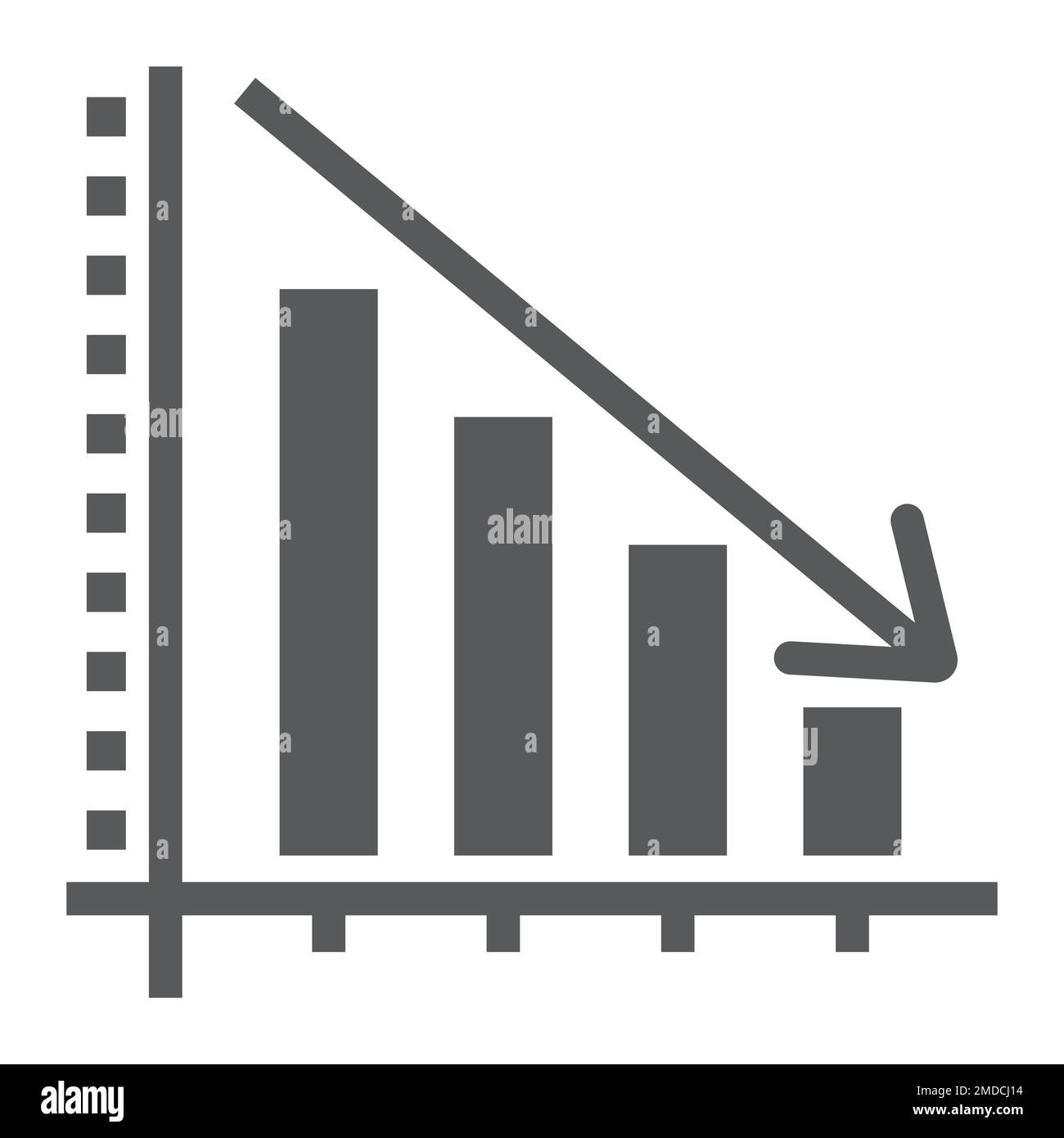 Decrease glyph icon, reduction and analytics, chart sign, vector graphics, a solid pattern on a ...