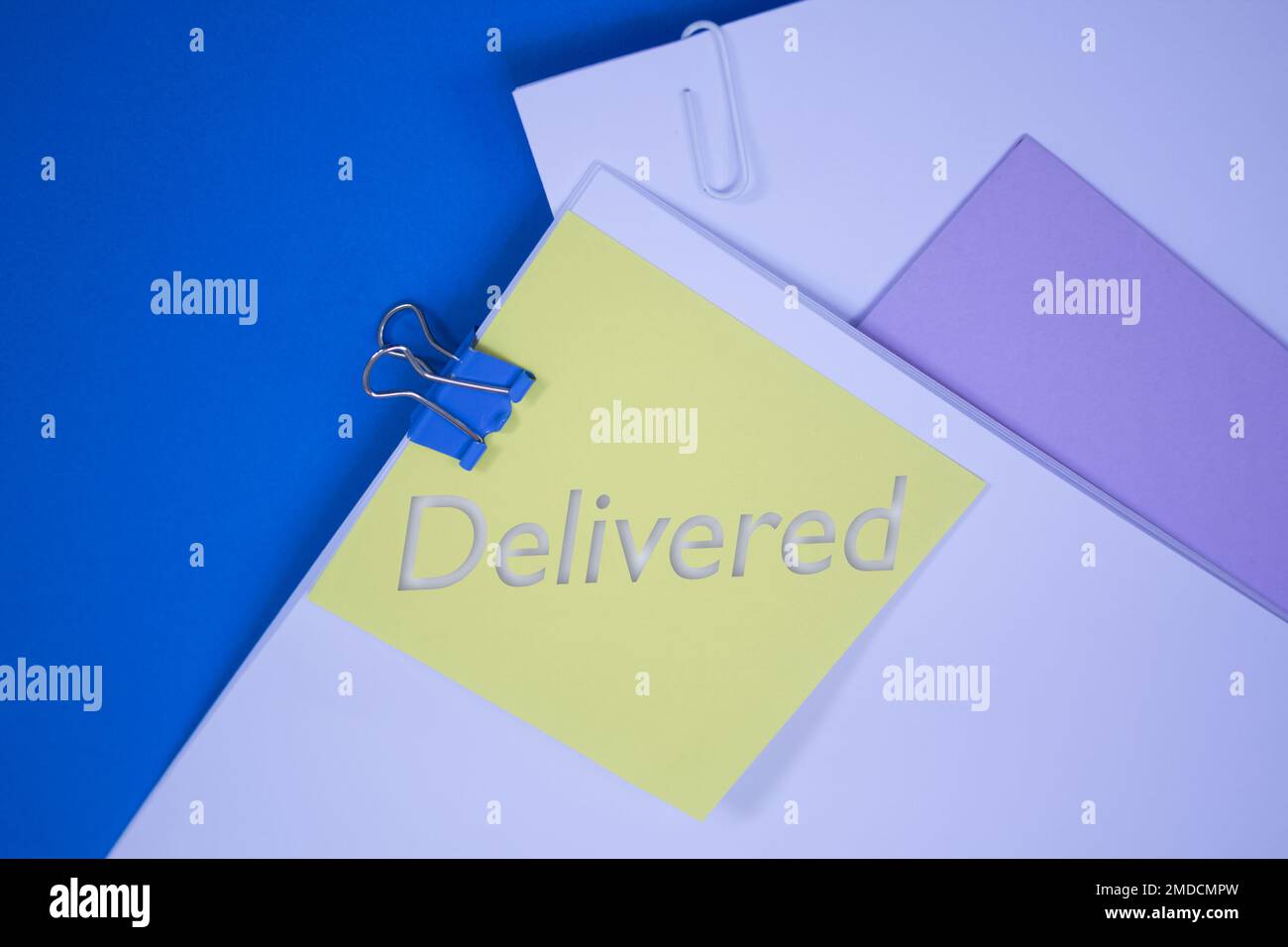 Delivered. Text on adhesive note paper. Event, celebration reminder ...