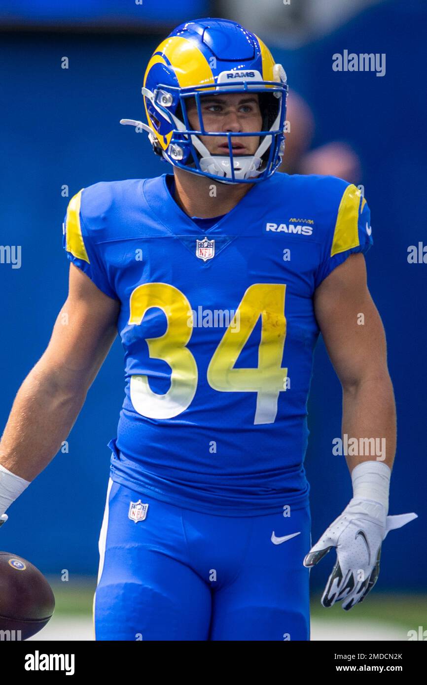 Los Angeles Rams running back Jake Funk (34) before playing the Arizona ...