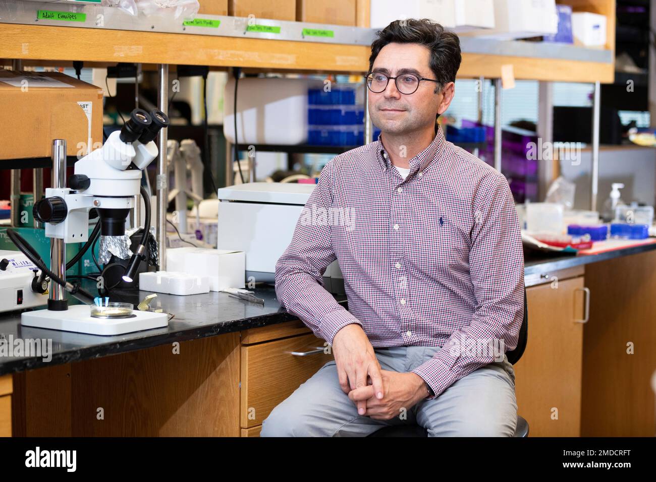 Ardem Patapoutian poses for a portrait in his lab at the Dorris ...