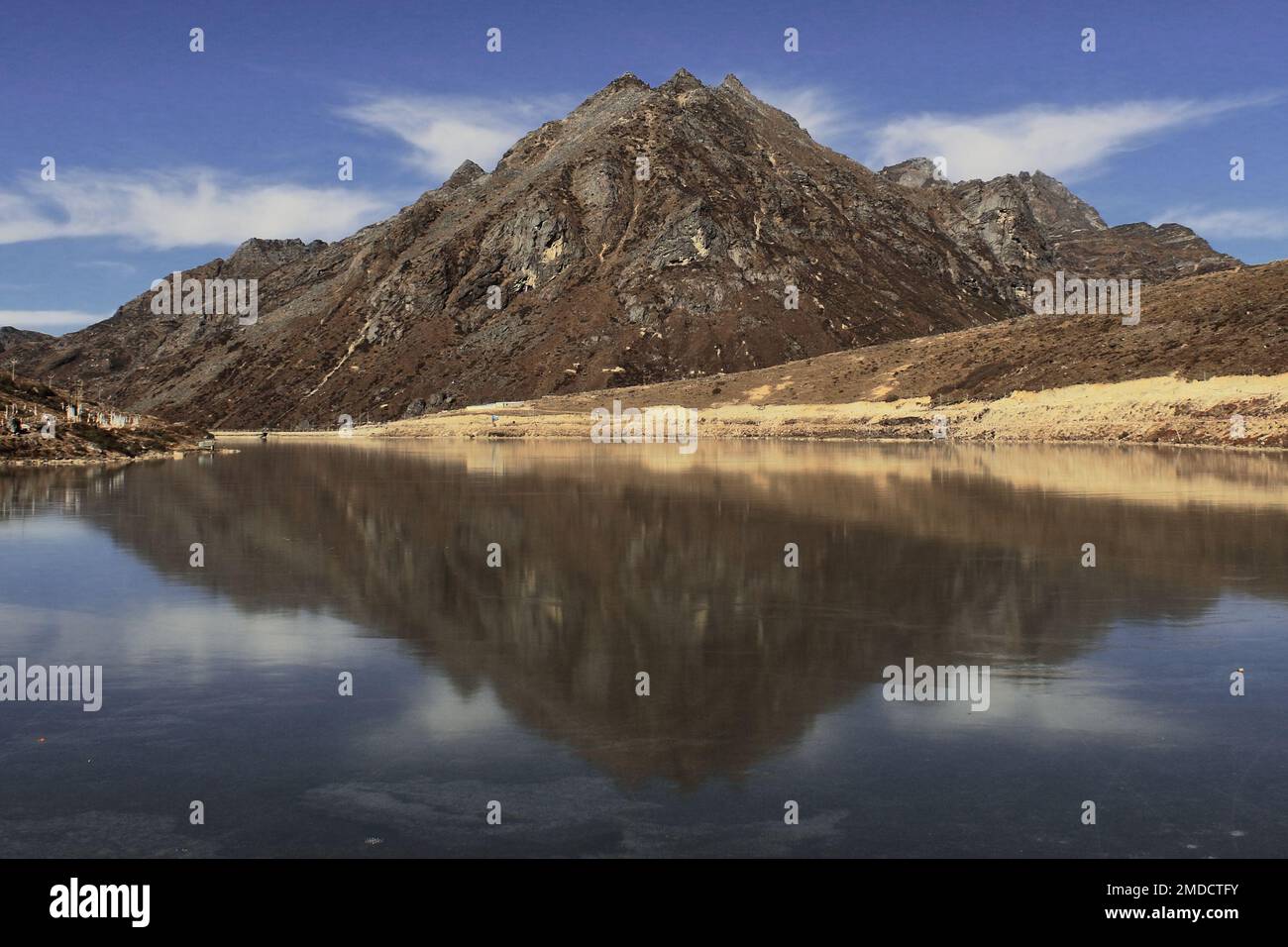 panoramic view of beautiful sela lake, reflection of himalayan mountain ...