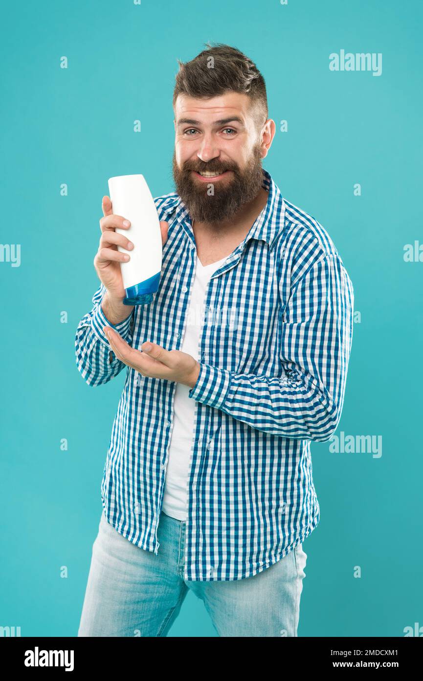 Bearded man with healthy hair. Cosmetic for spa bath. beard hair care ...