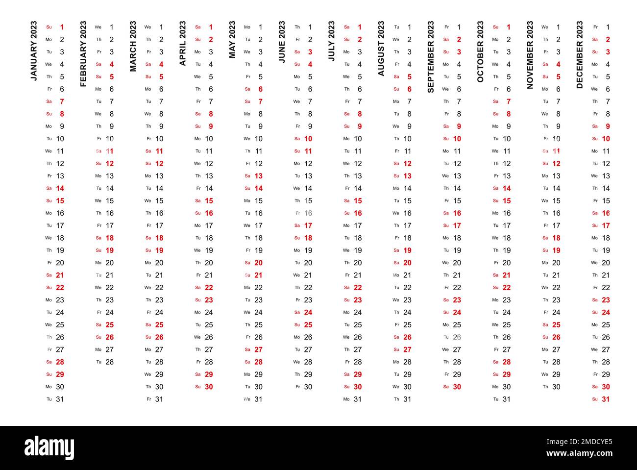 Simple vertical calendar template year 2023. Vertical vector calendar ...