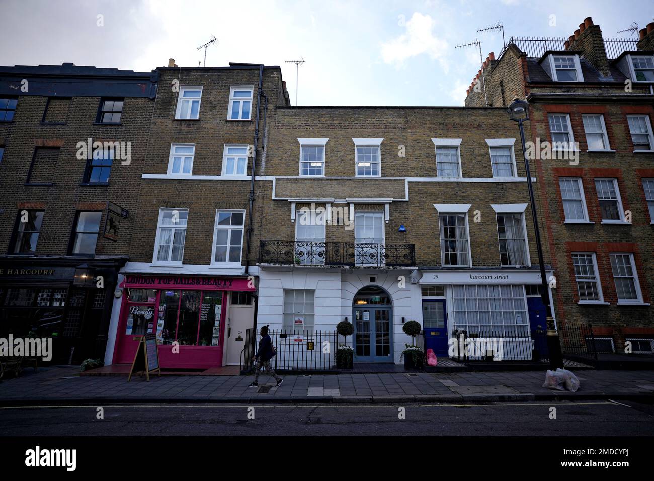 An exterior view of 30 Harcourt Street in the Marylebone district of ...