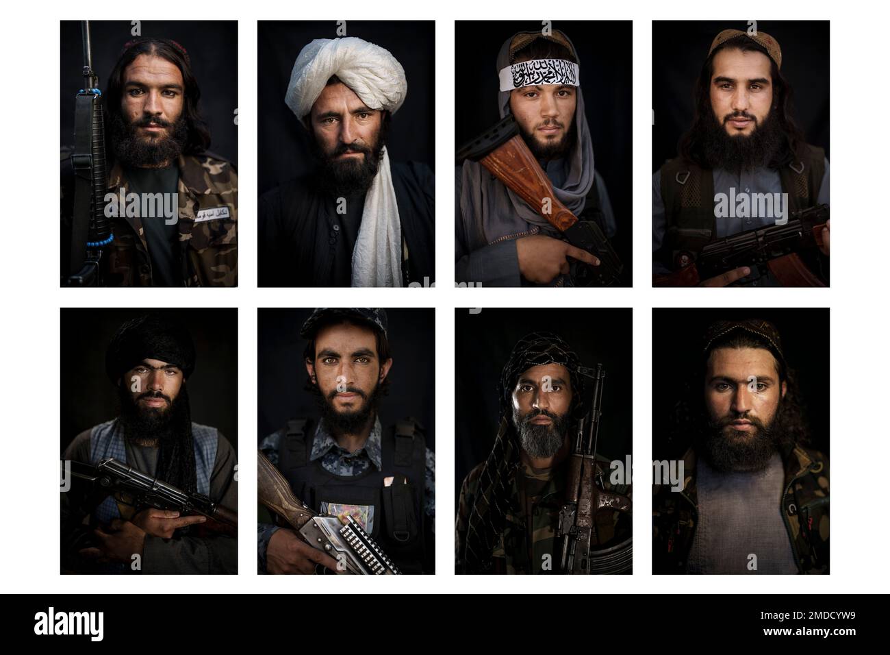 A combo image shows portraits of Taliban fighters taken at various ...