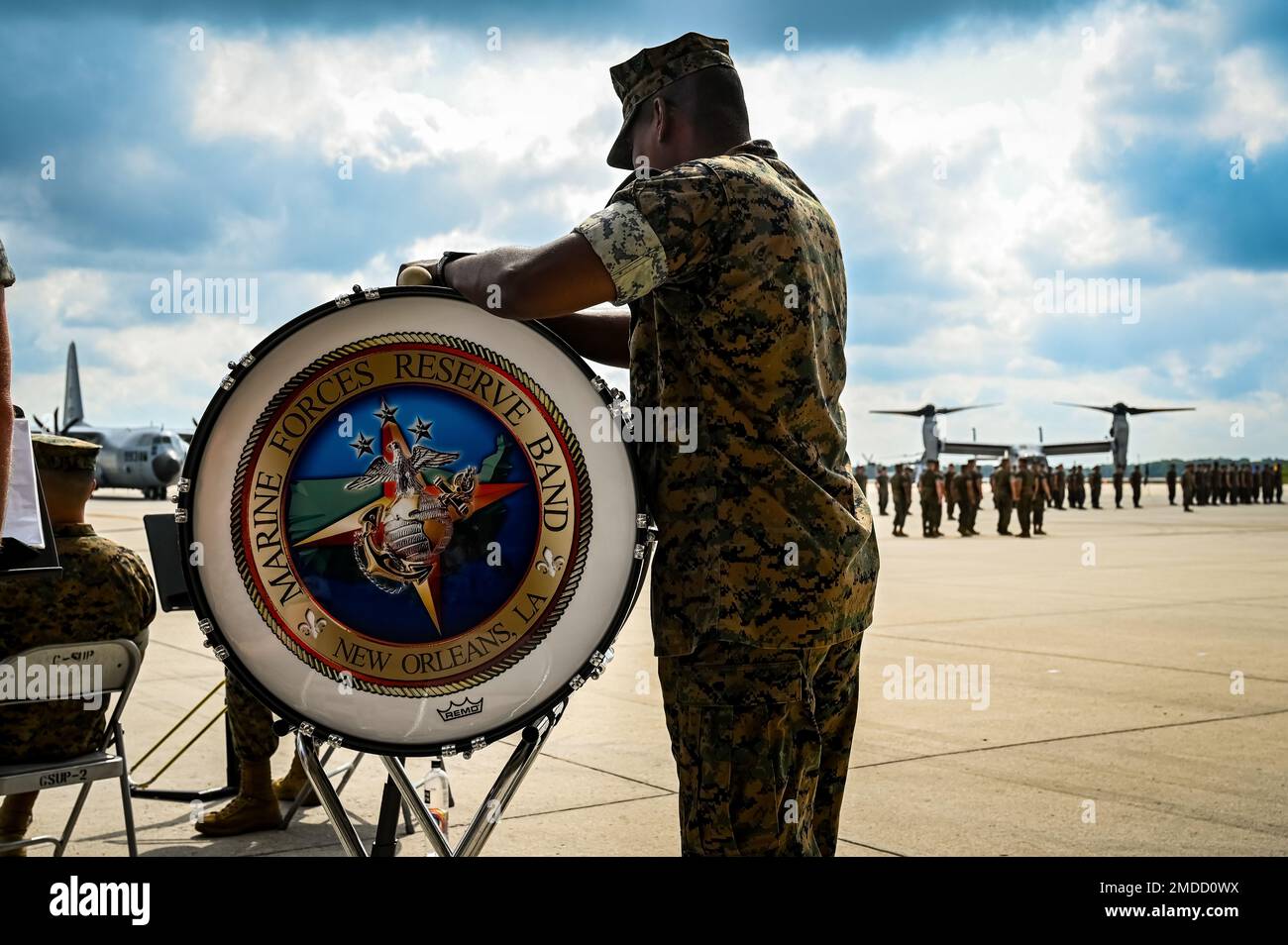 U.S. Marines assigned to Marine Aircraft Group 49 play instruments as ...