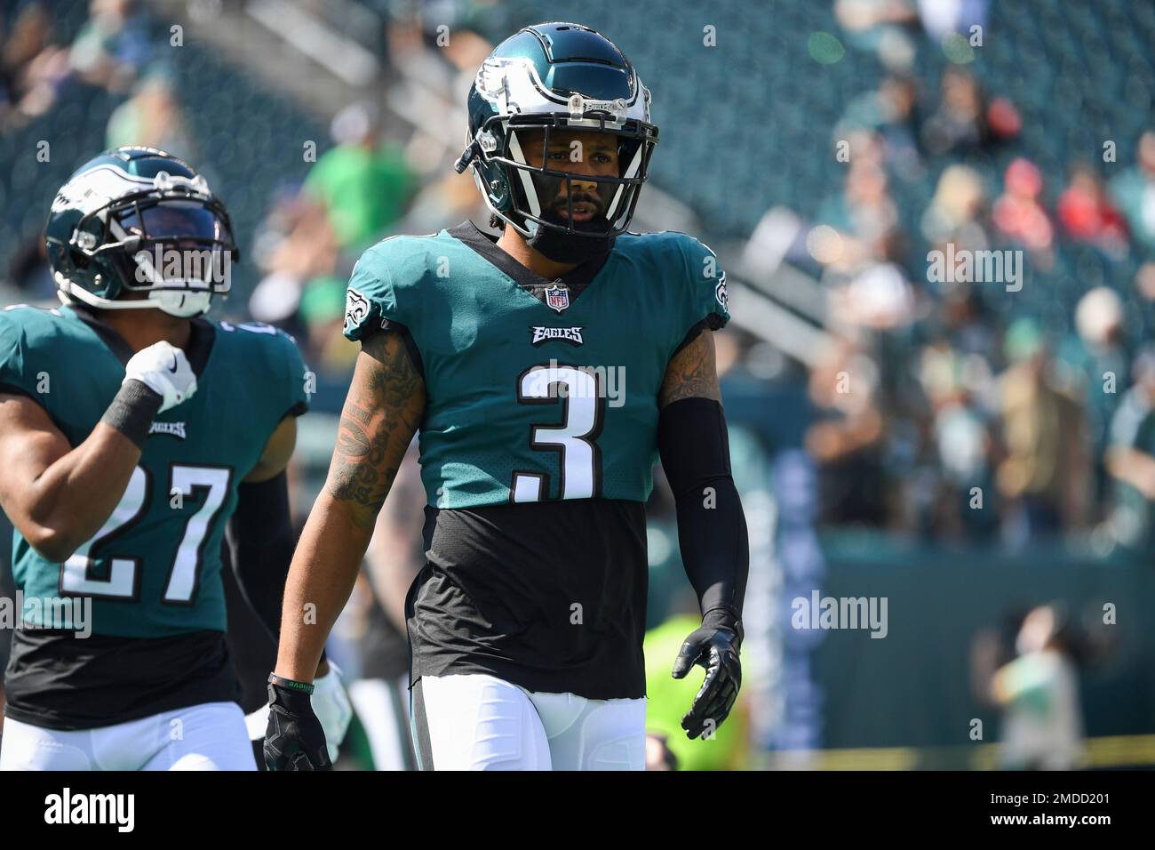 Philadelphia Eagles cornerback Steven Nelson (3) looks on during pre ...