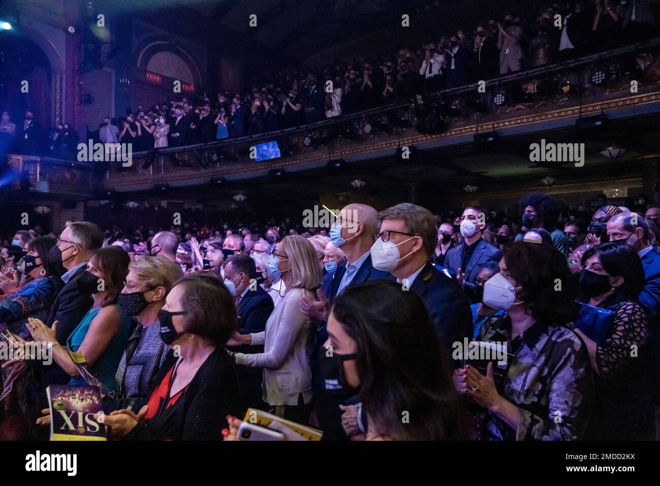 The audience wears masks during the Broadway opening night of "Six" at ...