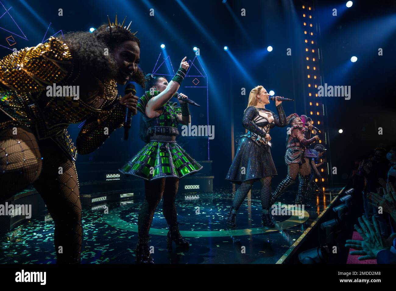 The cast of "Six" appear at the opening night curtain call at the ...