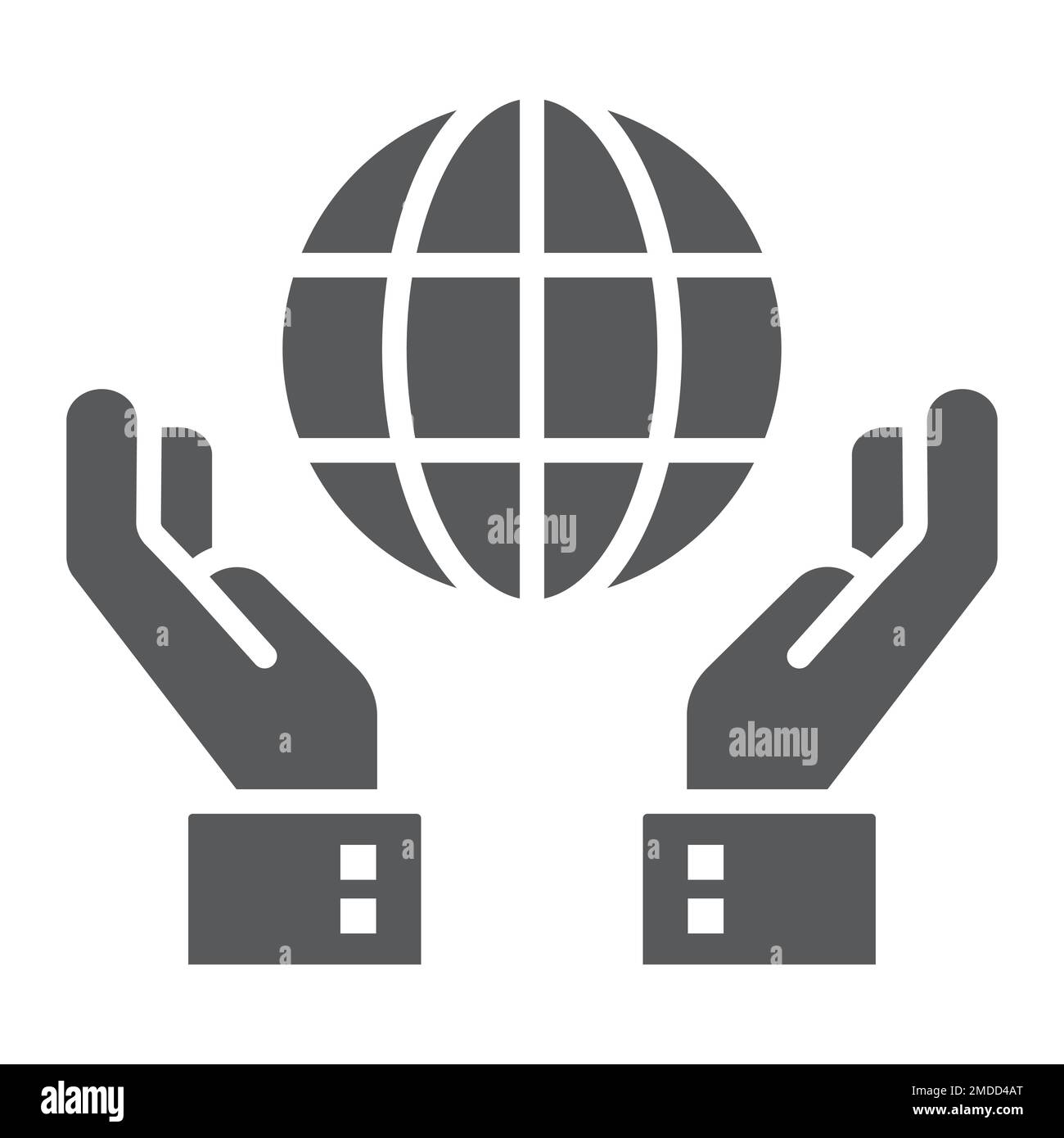 Biosphere conservation glyph icon, ecology and energy, hands holding ...